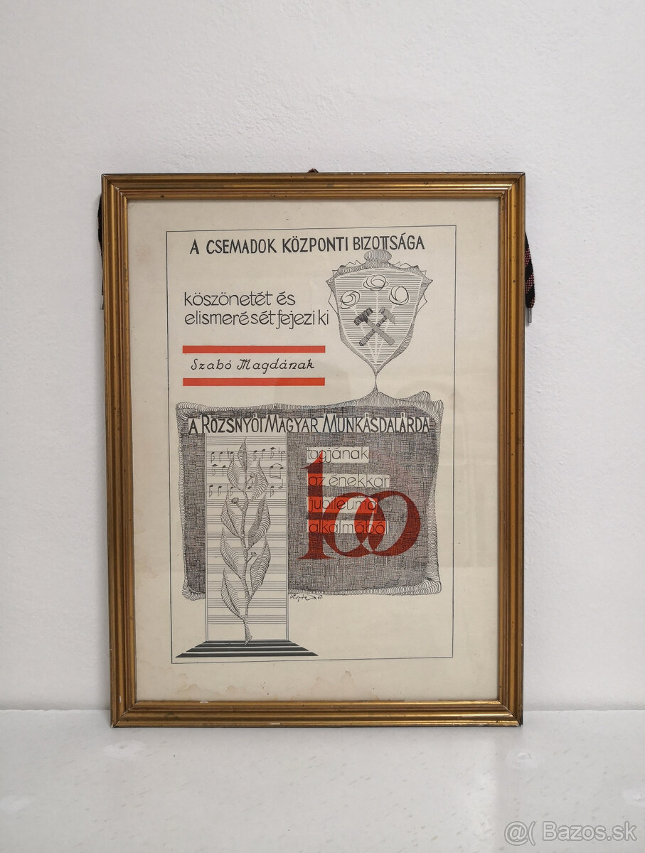 Obraz starý Diplom v Maďarčine 48x36cm - Michalovce | Bazoš.sk