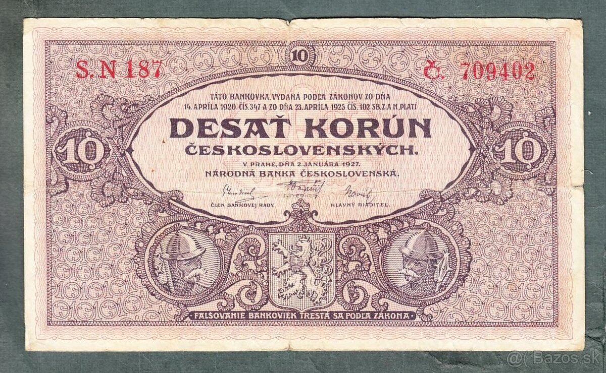 Staré bankovky 10 korun 1927 - Česká republika | Bazoš.sk